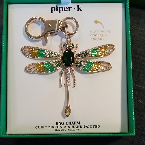 Piper K | Jewelry | Piper K Gold And Green Dragonfly Bag Charm | Poshmark